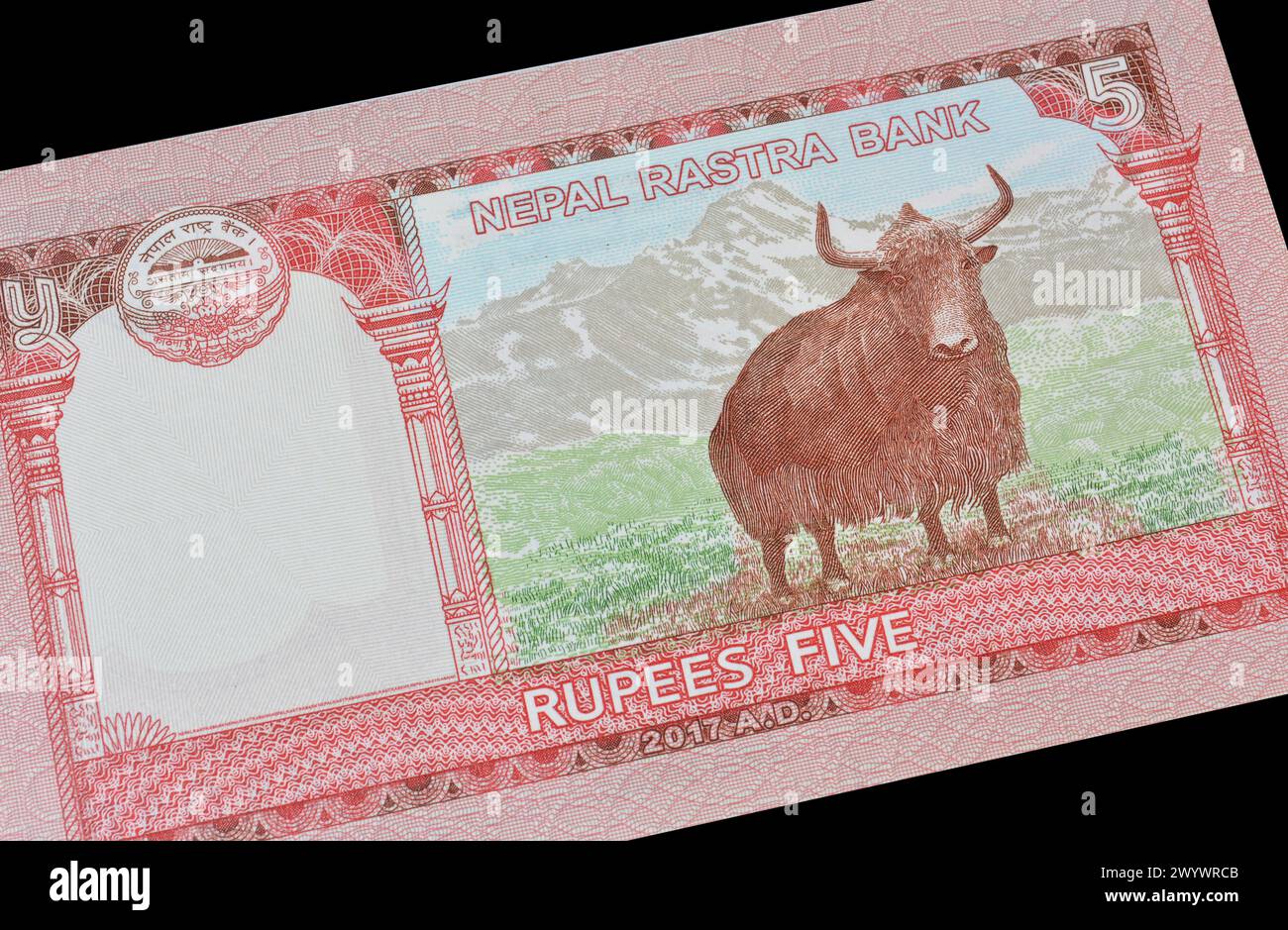 Back of Five Rupees paper banknote printed by Nepal, that shows Wild ...