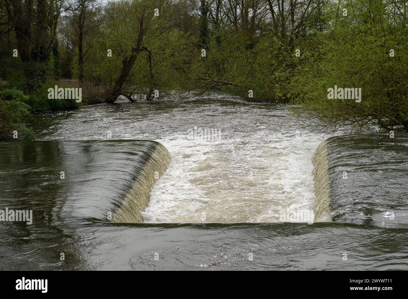 Harefield, UK. 6th April, 2024. A weir on the River Colne next to the ...