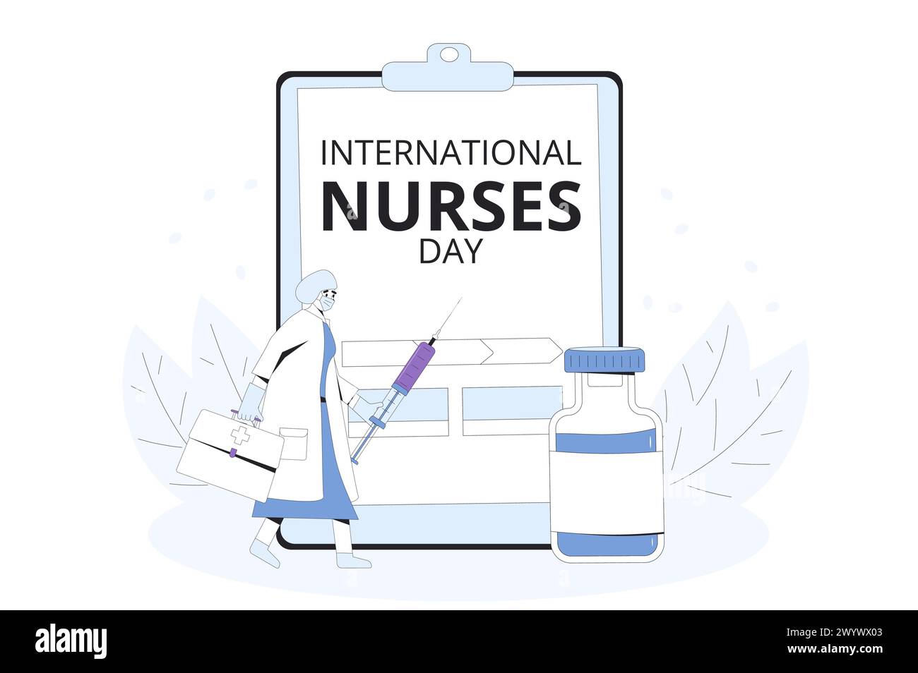 International nurses day text card. Holiday banner. Injection and ...