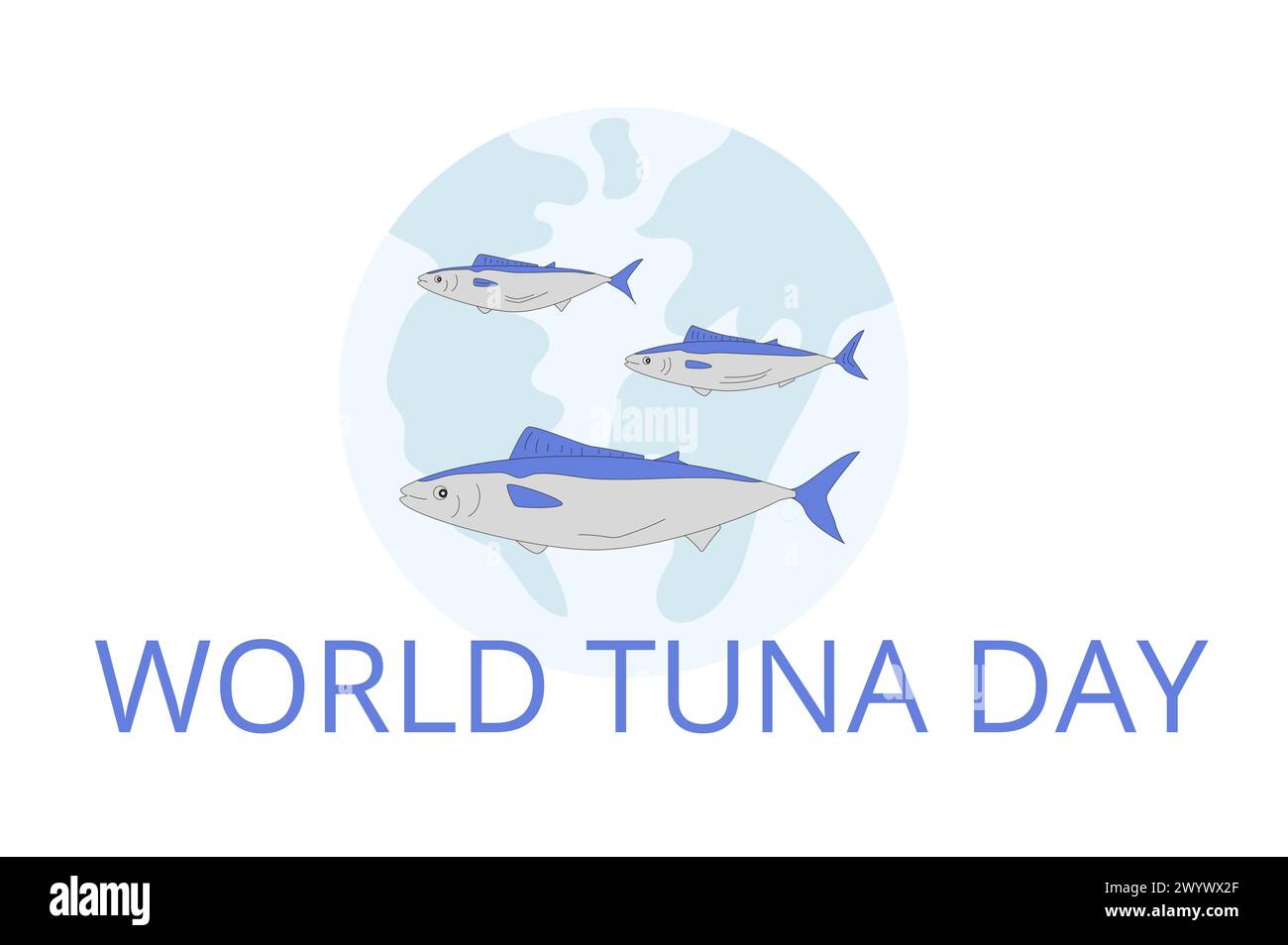 World tuna day greeting card. Holiday banner. Fish and planet Earth ...