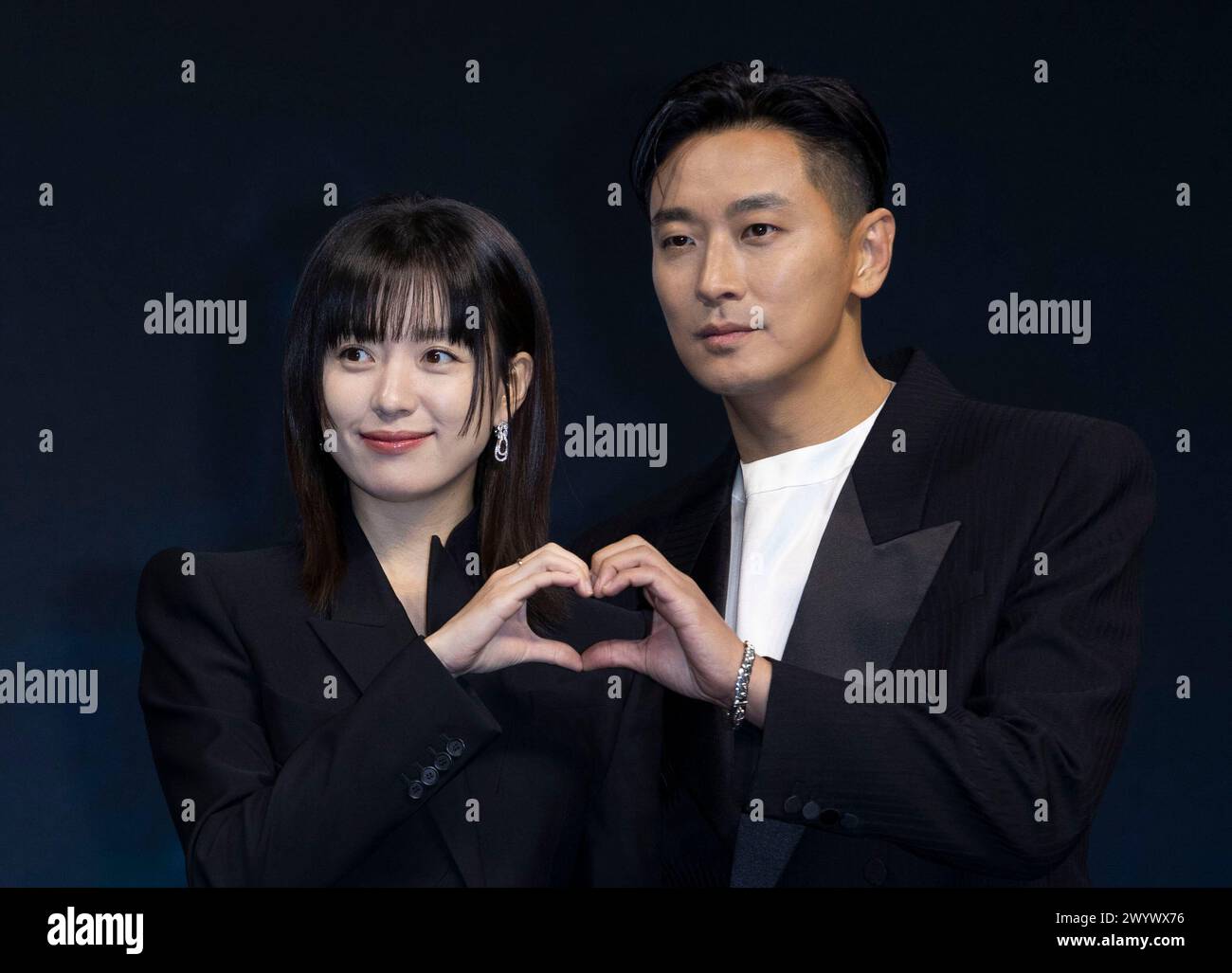 Seoul, South Korea. 8th Apr, 2024. (L to R) South Korean actors Han Hyo ...