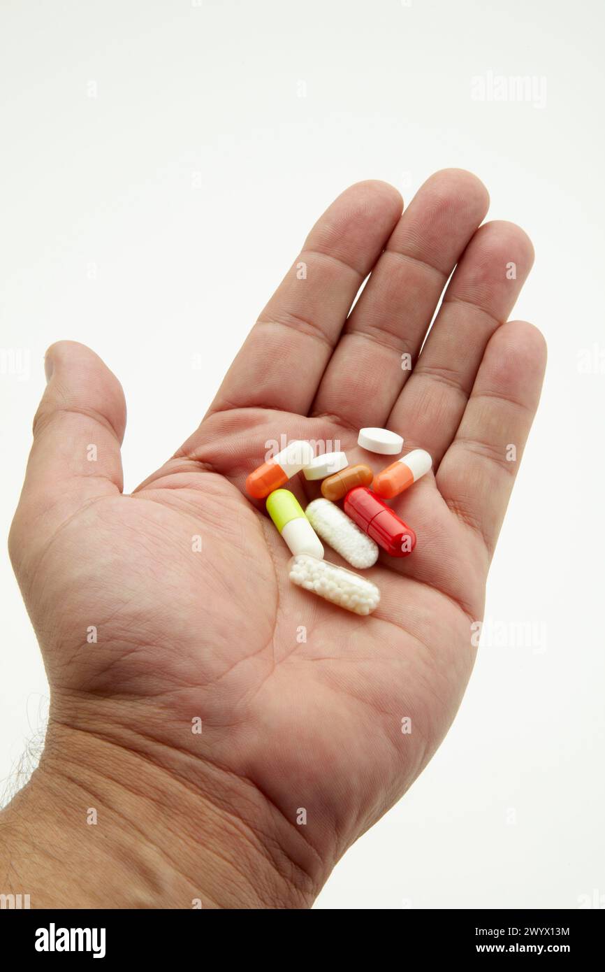 Samples of capsules and tablets, Generic drugs, Pharmaceutical plant ...