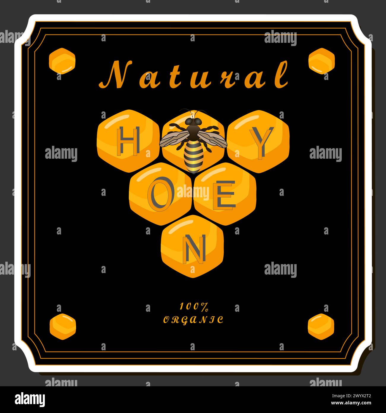 Illustration on theme for label of sugary flowing down honey in ...