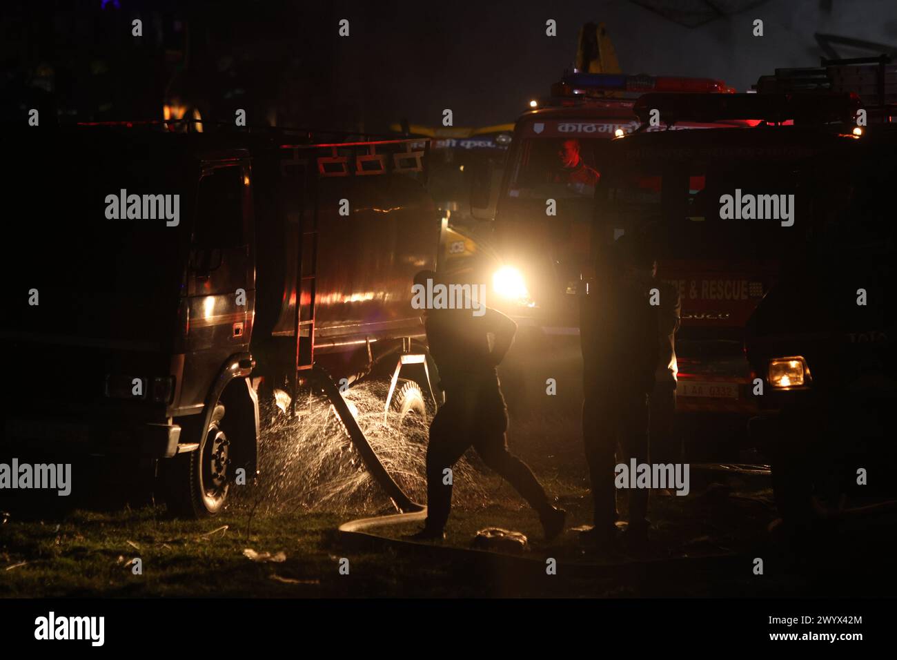 Kathmandu, Bagmati, Nepal. 8th Apr, 2024. Fire fighter connect water ...