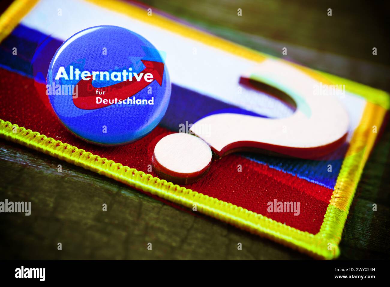 AfD Party Badge On A Flag Of Russia With A Question Mark, Symbolic ...