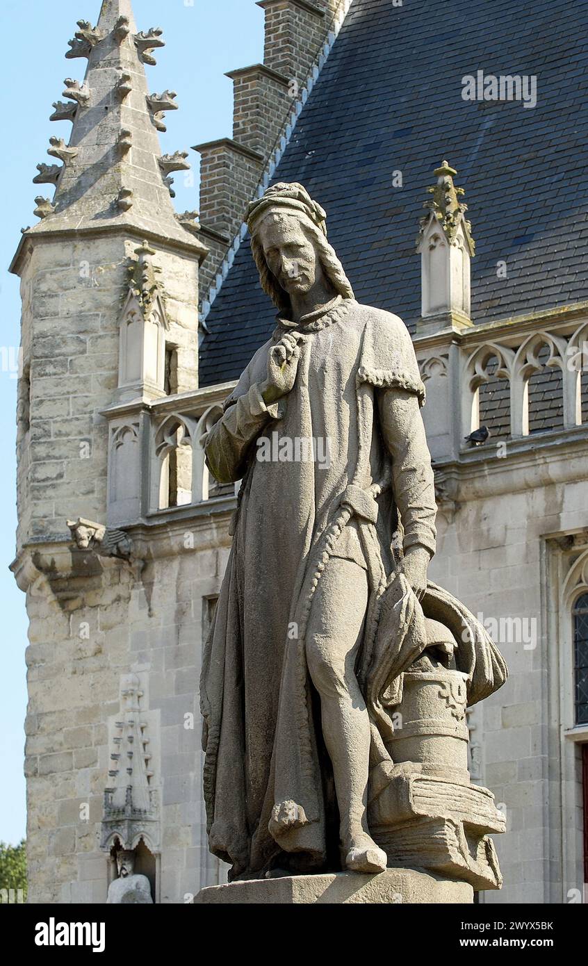 Monument to Jacob van Maerlant in Grote Markt. Damme. Flanders, Belgium ...