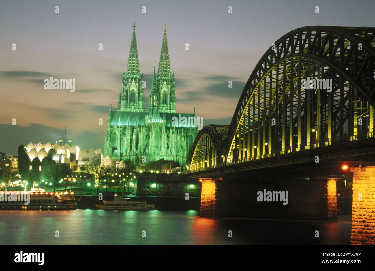 Cathedral and Hohenzollern Bridge at night. Cologne. Germany Stock ...