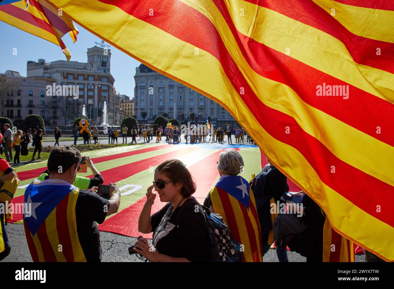Manifestation of Catalans demanding independence, Flags of Catalonia ...