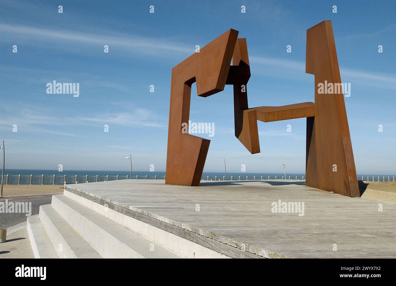 Jorge Oteiza sculpture in Paseo Nuevo. Donostia, San Sebastian. Euskadi ...