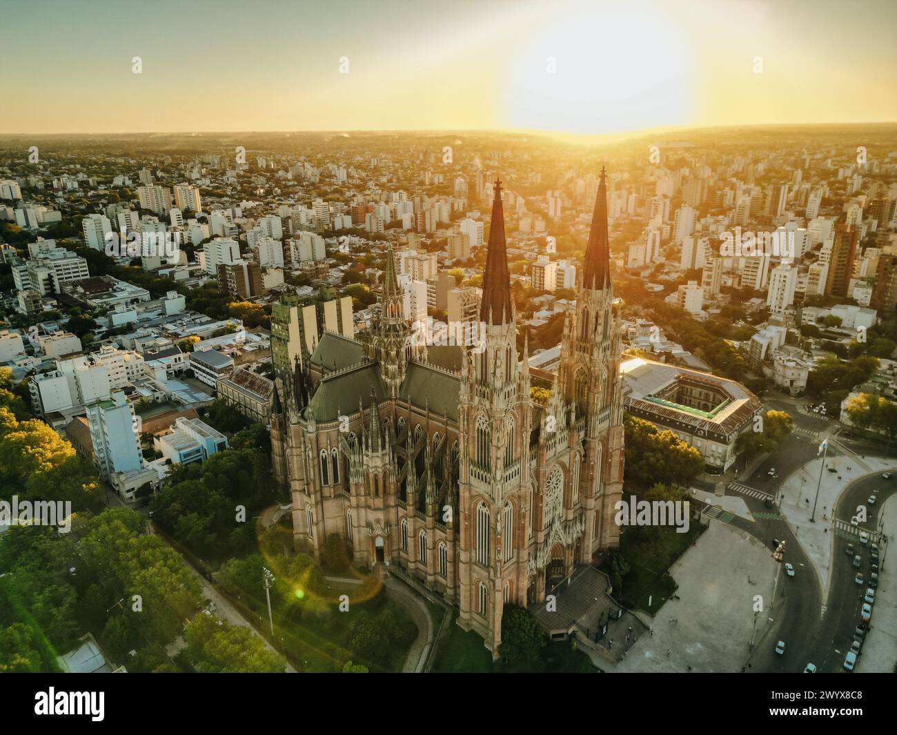 Cathedral of Jesus, La plata, aerial top view on rooftop. Church ...