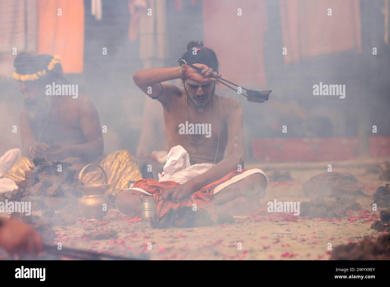 Sadhu perform rituals on the occasion of Basant Panchami Festival at a ...