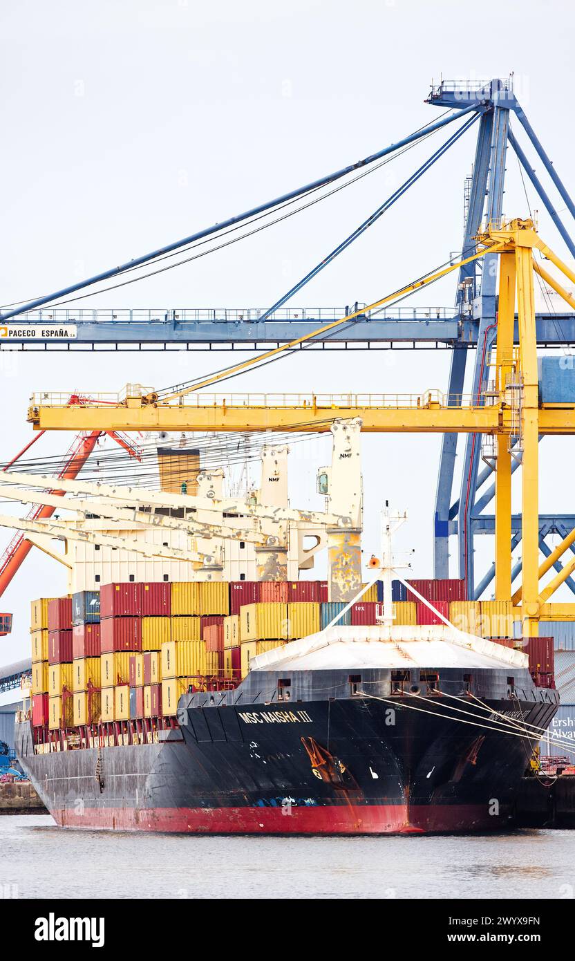Gijón, Asturias, Spain. Musel Port. Container shipping ship, MSC Naisha ...