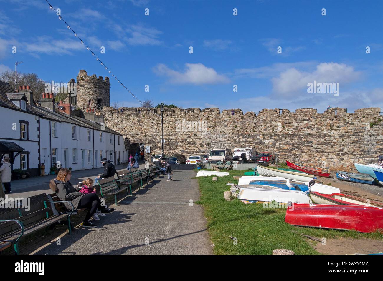 Houses, town wall, fishing harbour, Conwy, Wales, Great Britain Stock ...