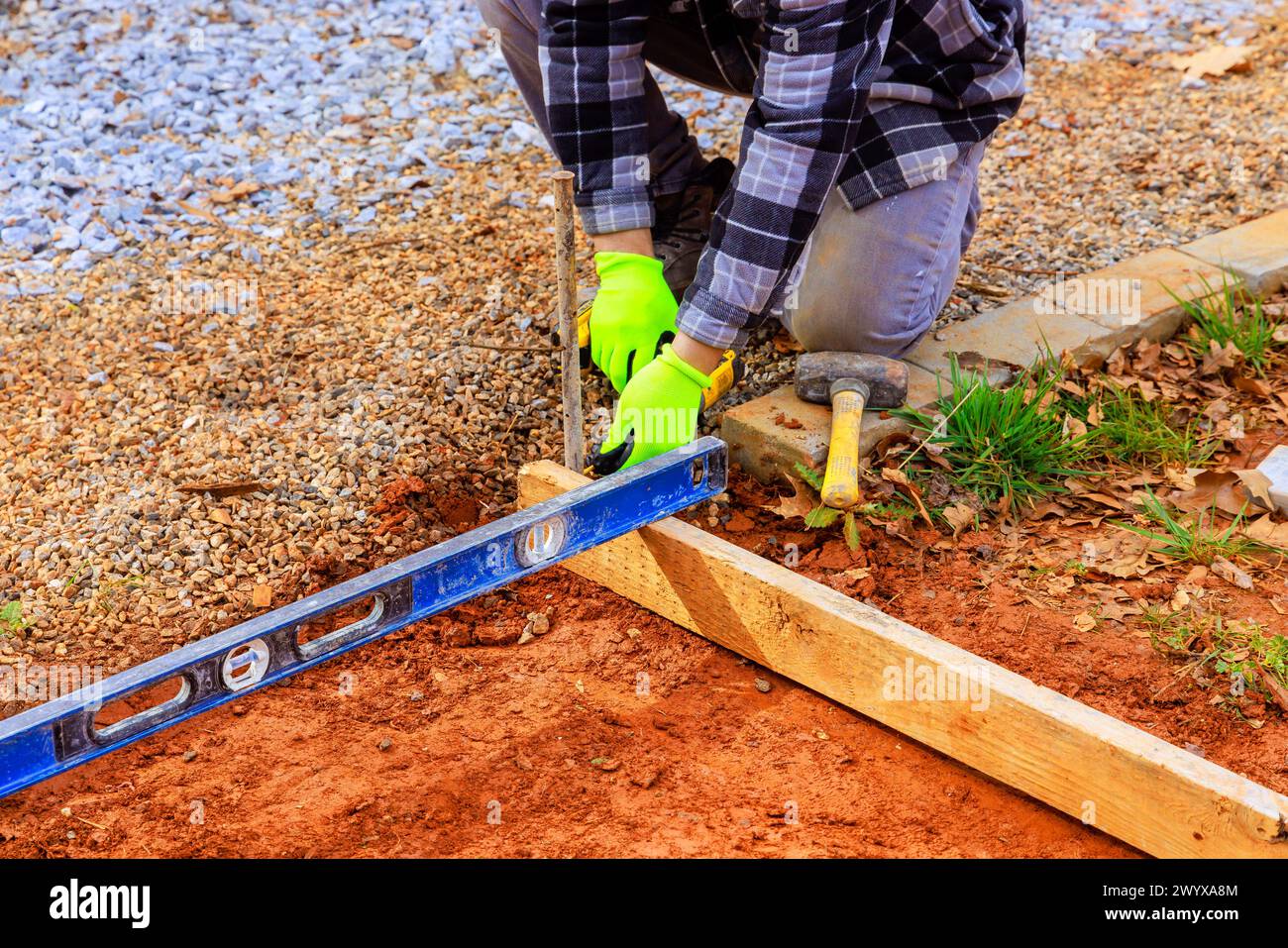Worker produced with removable timber formwork for concrete pouring on ...
