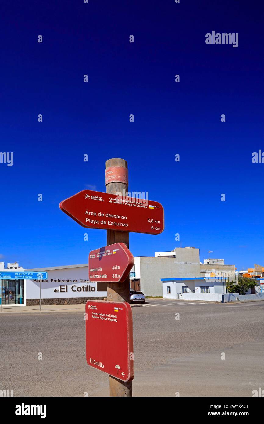 Signpost for walking trails, El Cotillo, Fuerteventura. Taken February ...
