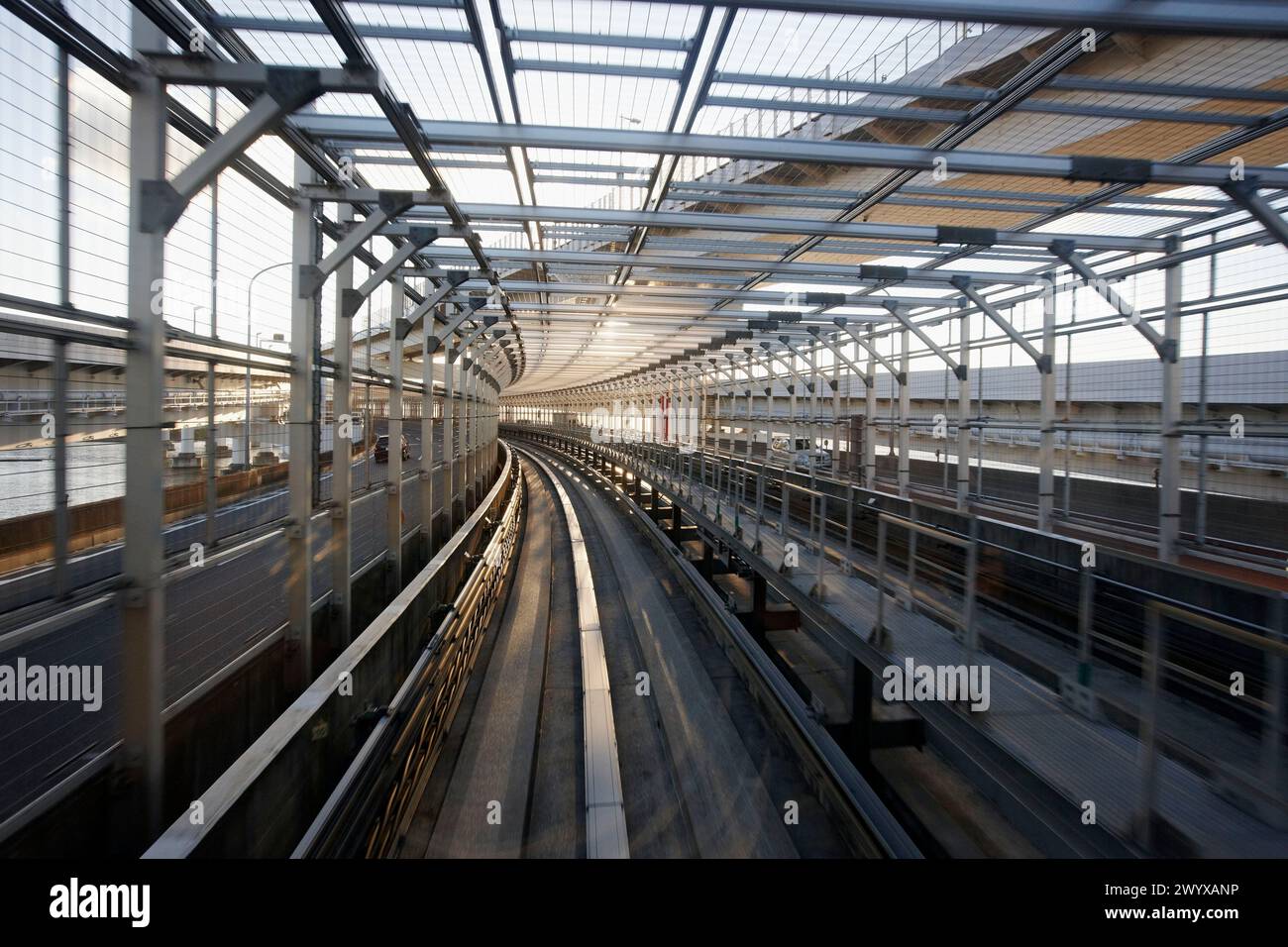 Rainbow bridge, Yurikamome line, Monorail train, Tokyo, Japan Stock ...