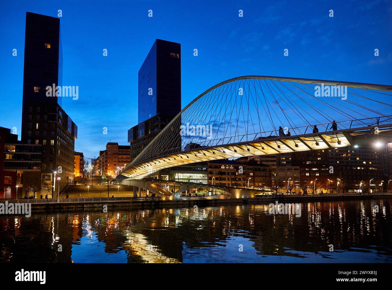 Zubizuri bridge by Santiago Calatrava and Isozaki Atea Towers, Bilbao ...
