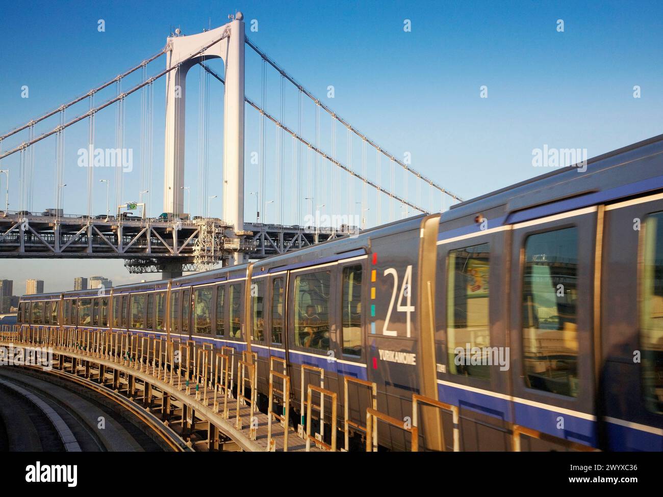 Rainbow bridge, Yurikamome line, Monorail train, Tokyo, Japan Stock ...