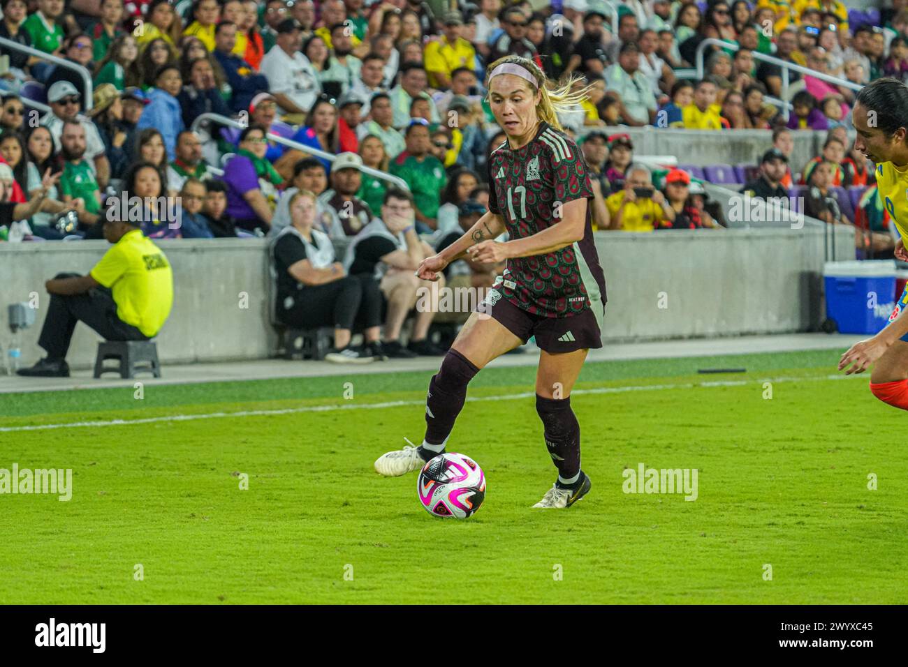 Orlando, Florida, April 6, 2024, Mexico forward Mayra Pelayo #17 runs up field in a Friendly ...
