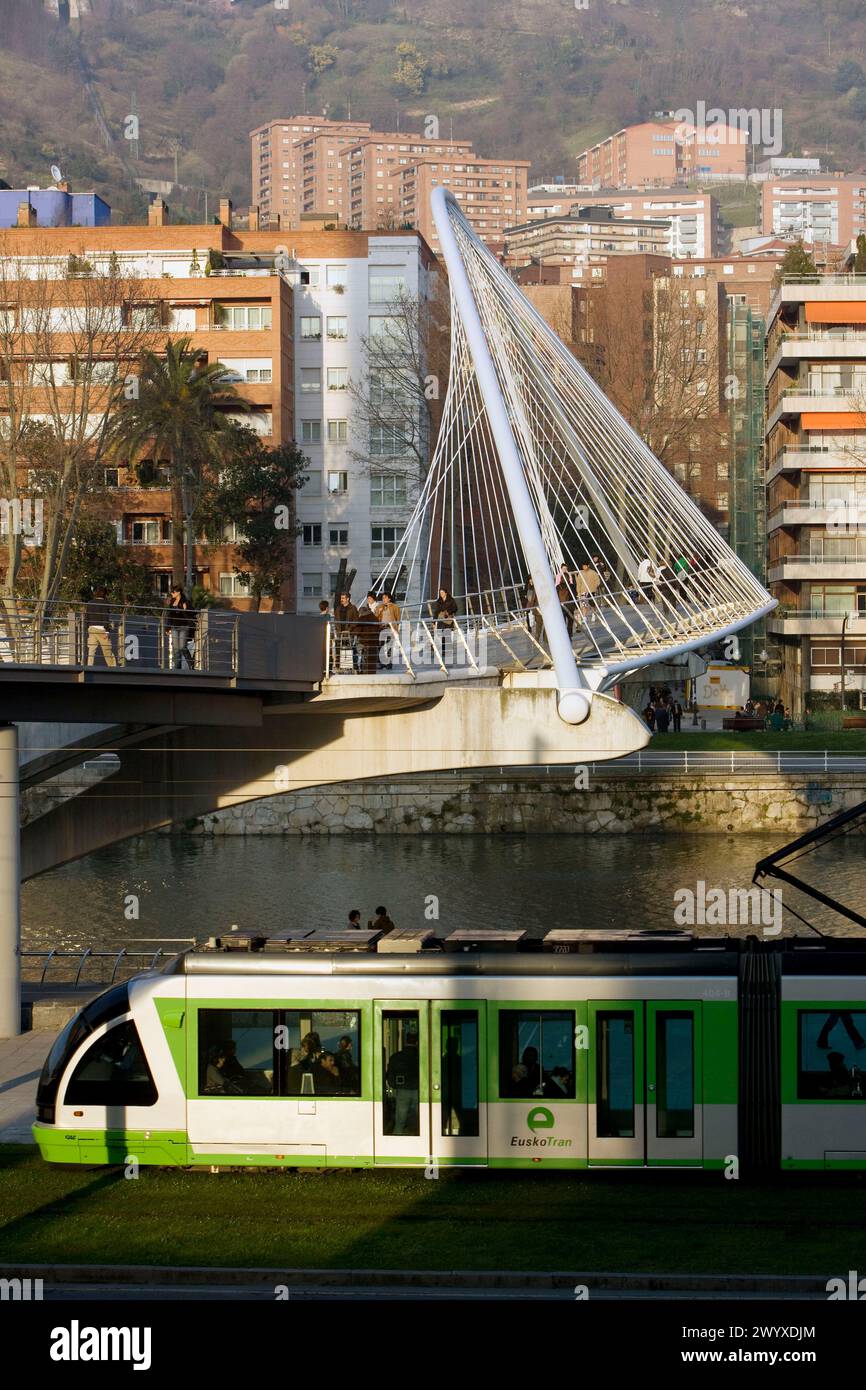 View of ´Pasarela de Uribitarte´ bridge, also called ´Zubi-Zuri´ (means ...