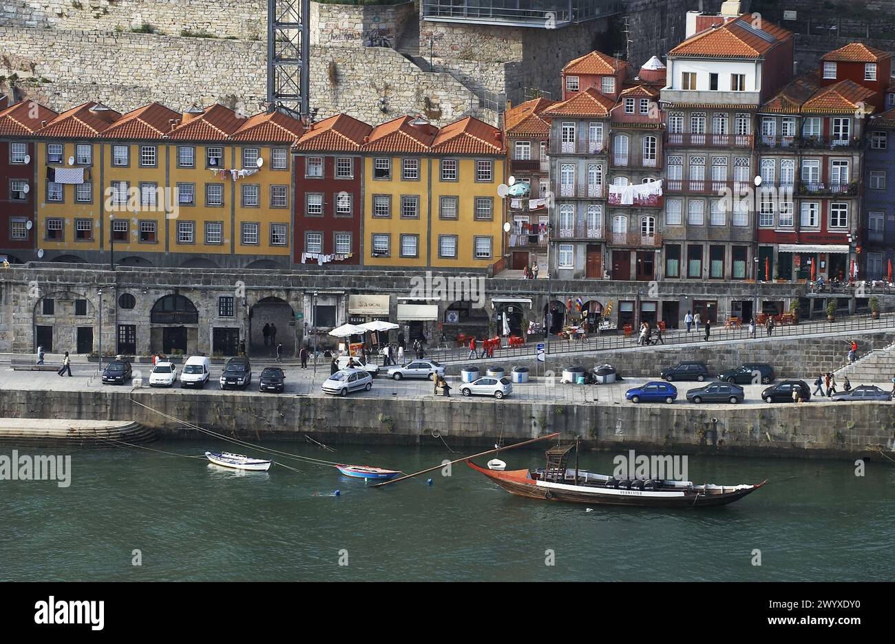 Cais da Ribeira (Ribeira quay) and Douro river, Porto. Portugal Stock ...