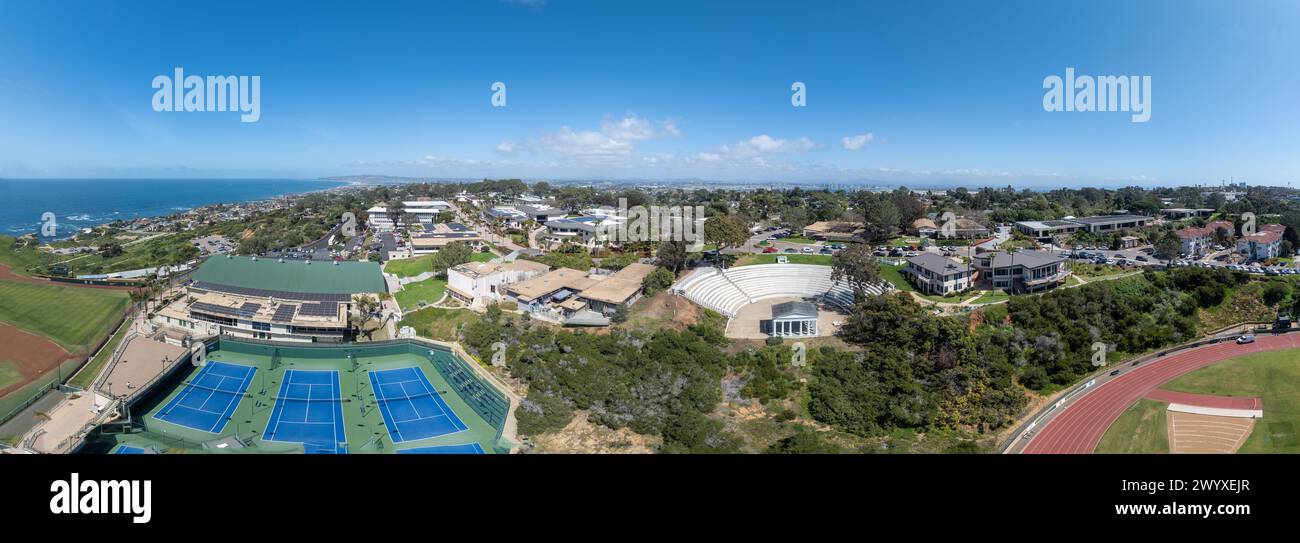 Aerial view of Point Loma Nazarene University private Christian liberal arts college with its ...