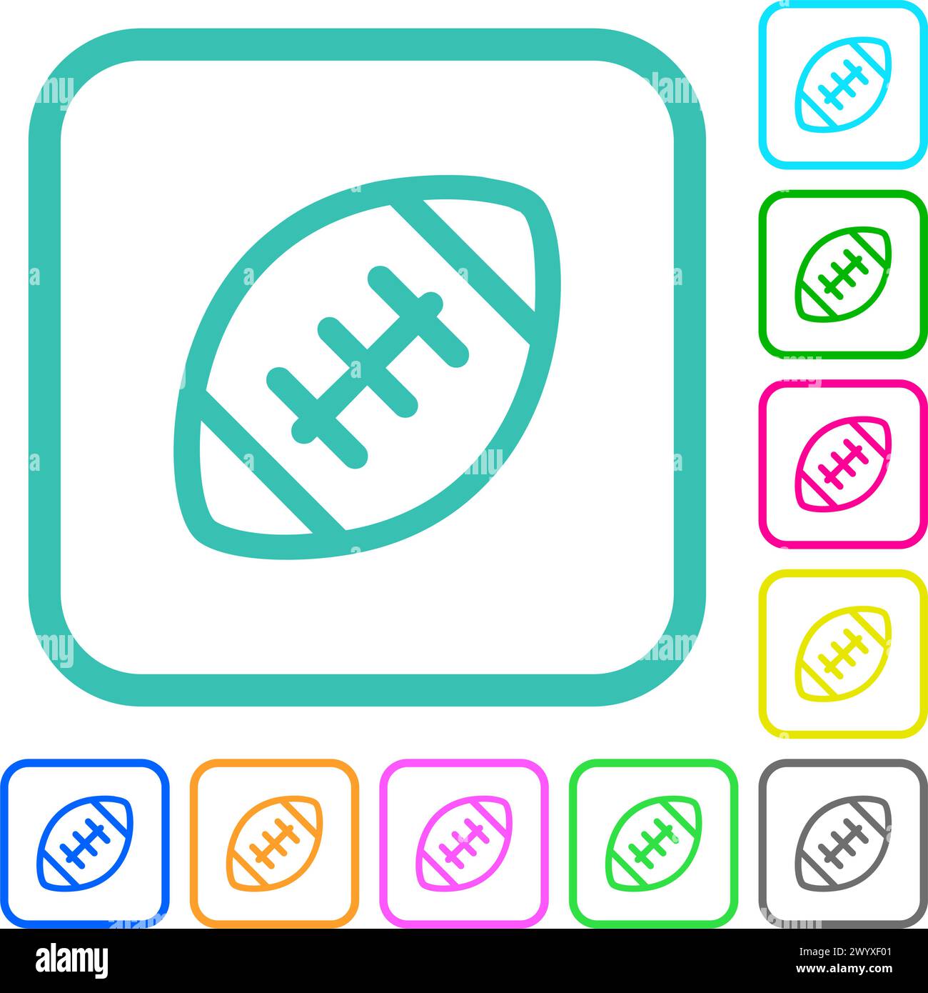 Rugby ball outline vivid colored flat icons in curved borders on white background Stock Vector ...