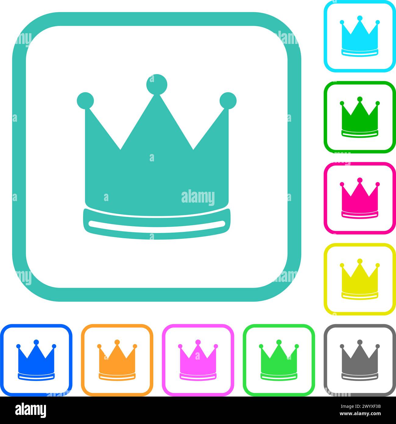 Crown vivid colored flat icons in curved borders on white background ...