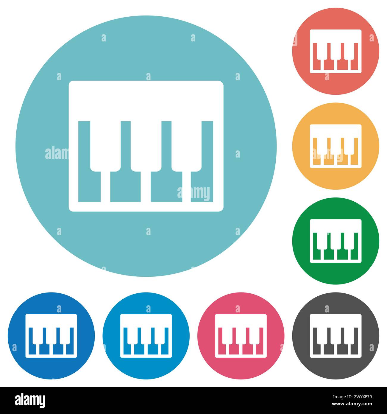 Piano keyboard solid flat white icons on round color backgrounds Stock Vector Image & Art - Alamy