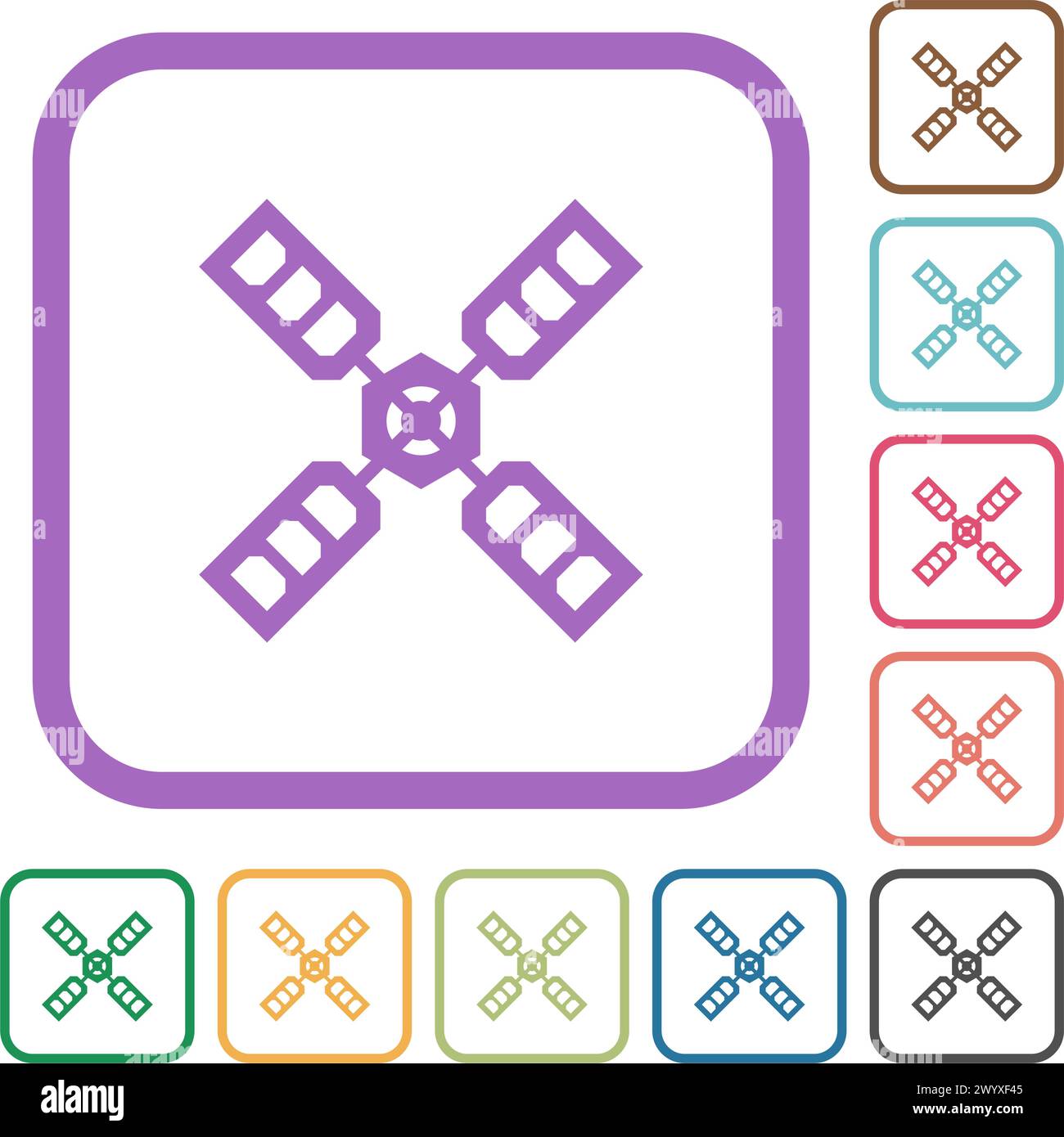 Satellite simple icons in color rounded square frames on white background Stock Vector Image ...