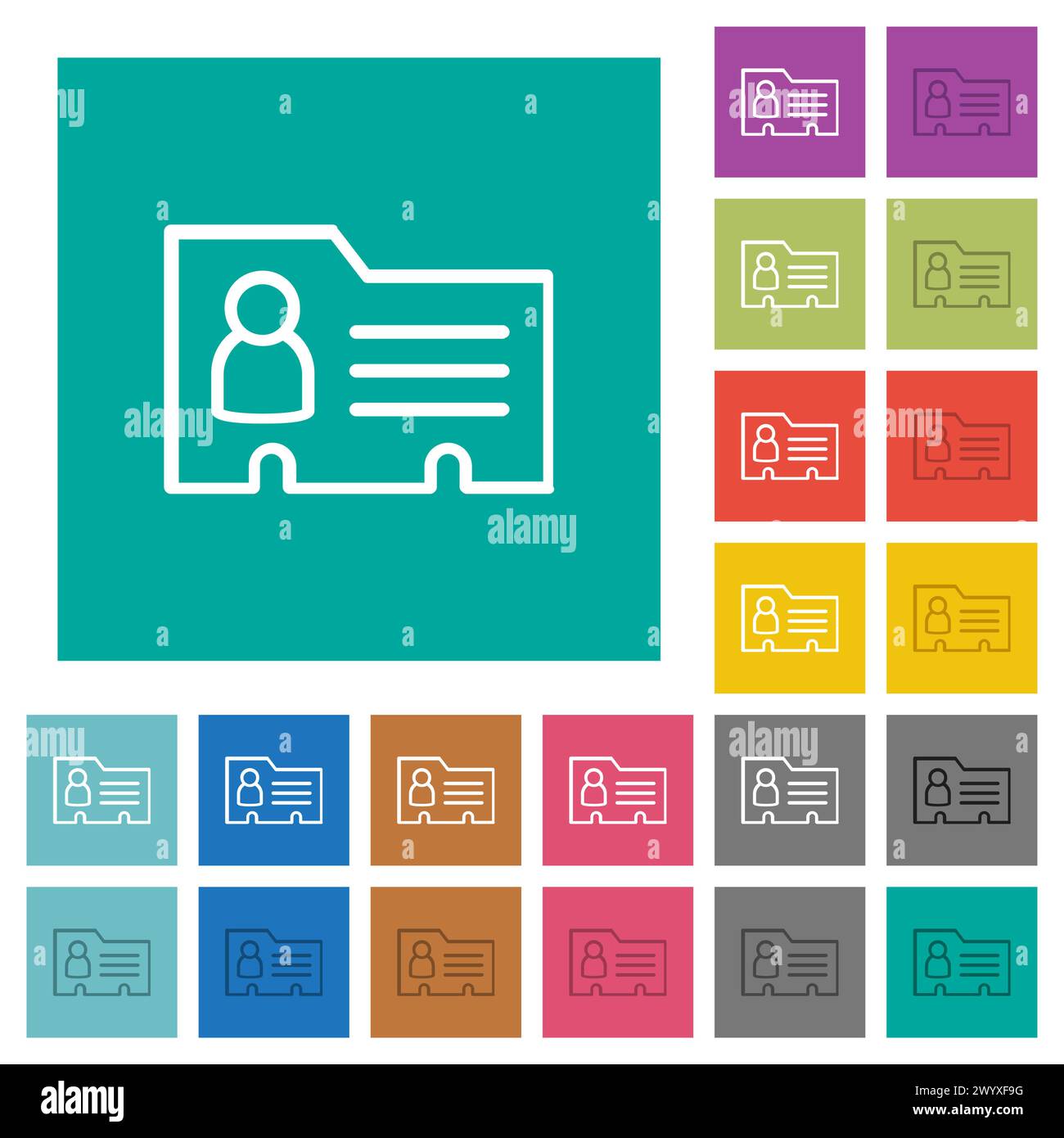 Rotary index card outline multi colored flat icons on plain square ...