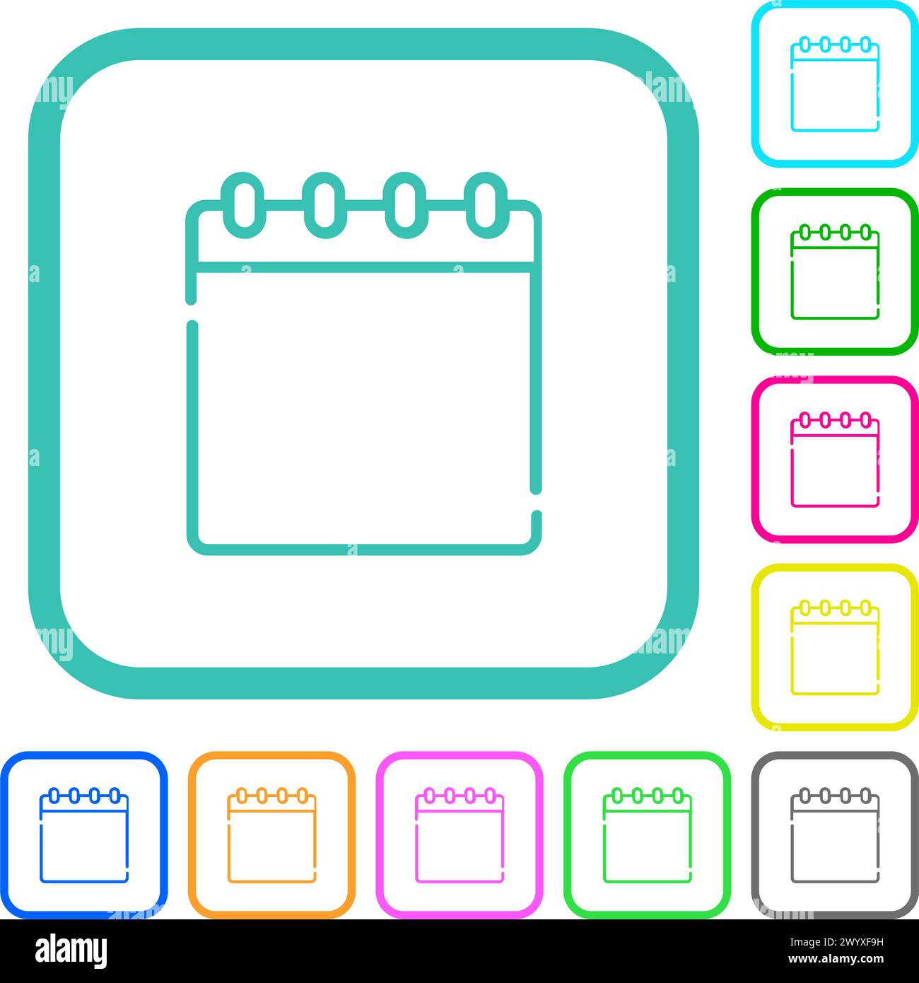 Calendar outline vivid colored flat icons in curved borders on white ...