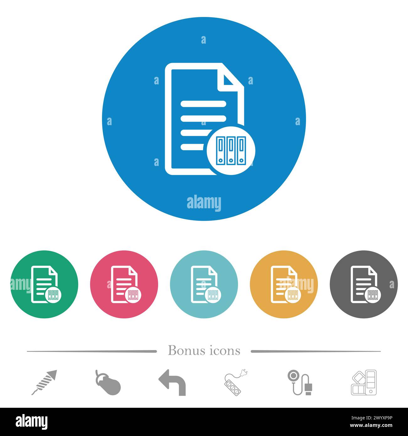 Document archive flat white icons on round color backgrounds. 6 bonus ...