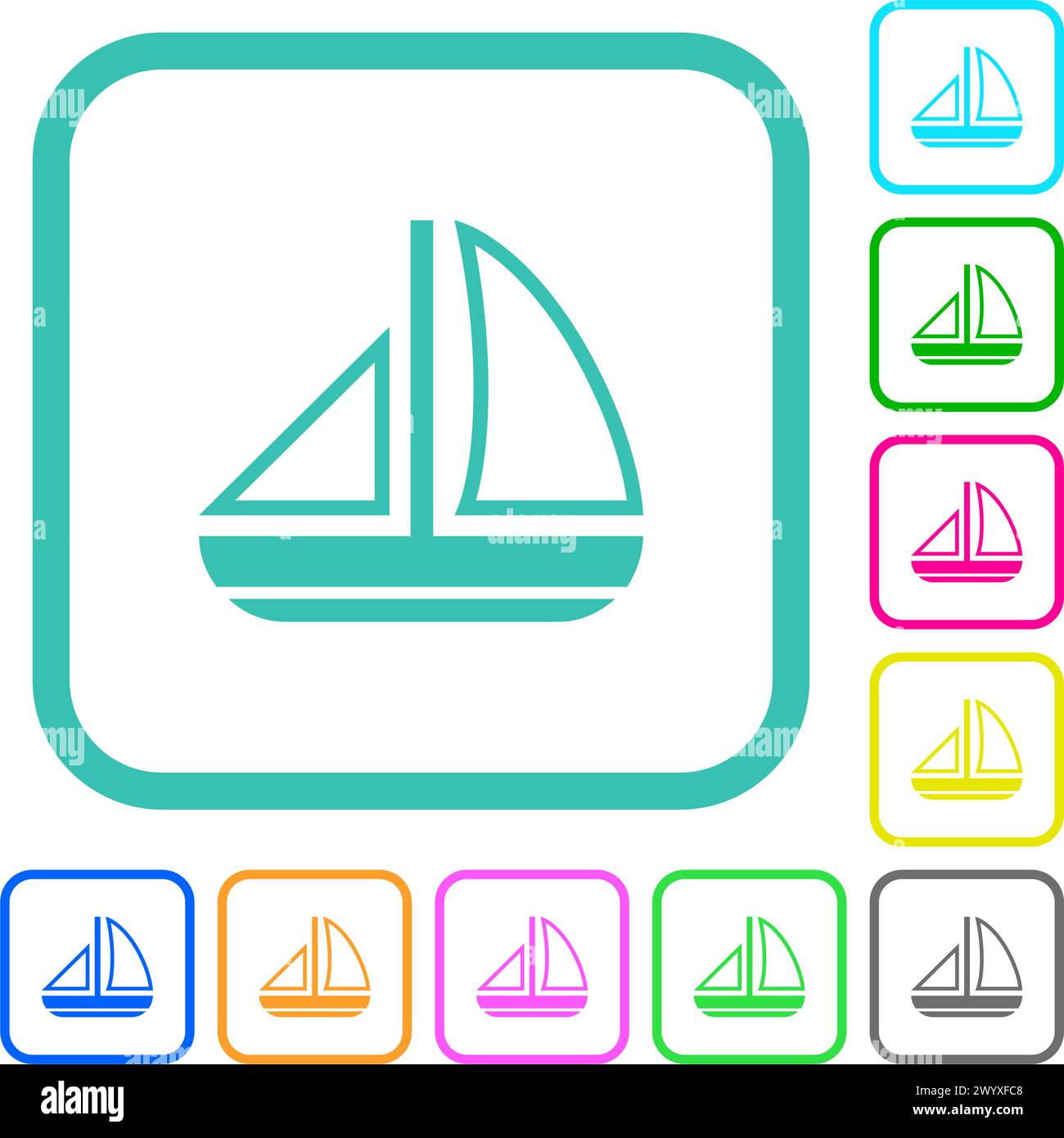 Sailing boat outline vivid colored flat icons in curved borders on ...