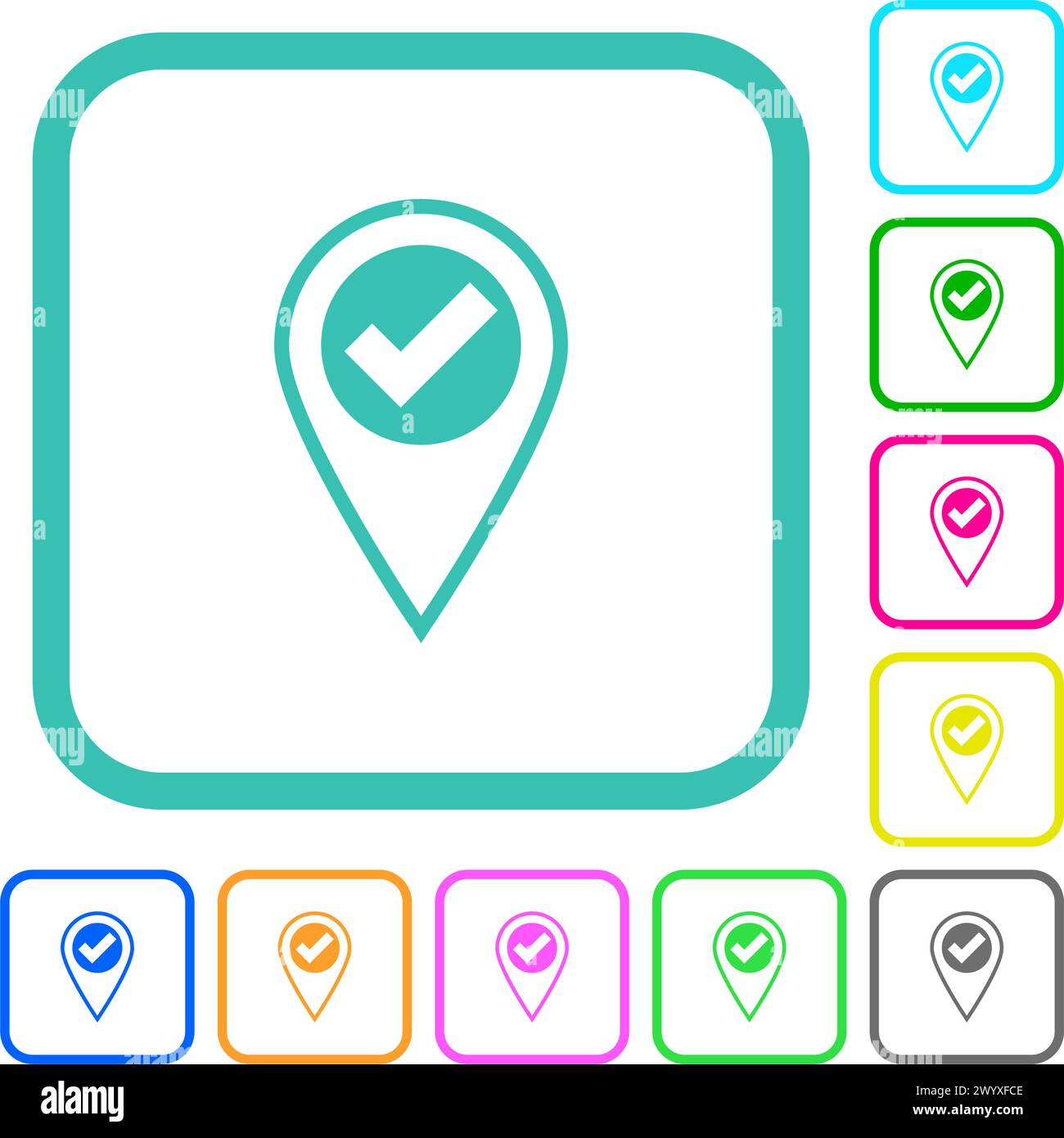 GPS location OK alternate version vivid colored flat icons in curved ...