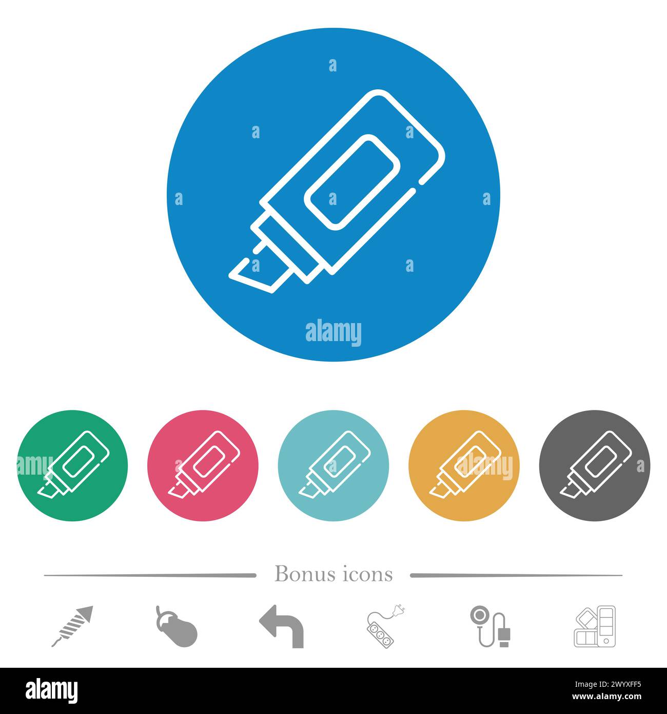 Office marker outline flat white icons on round color backgrounds. 6 ...