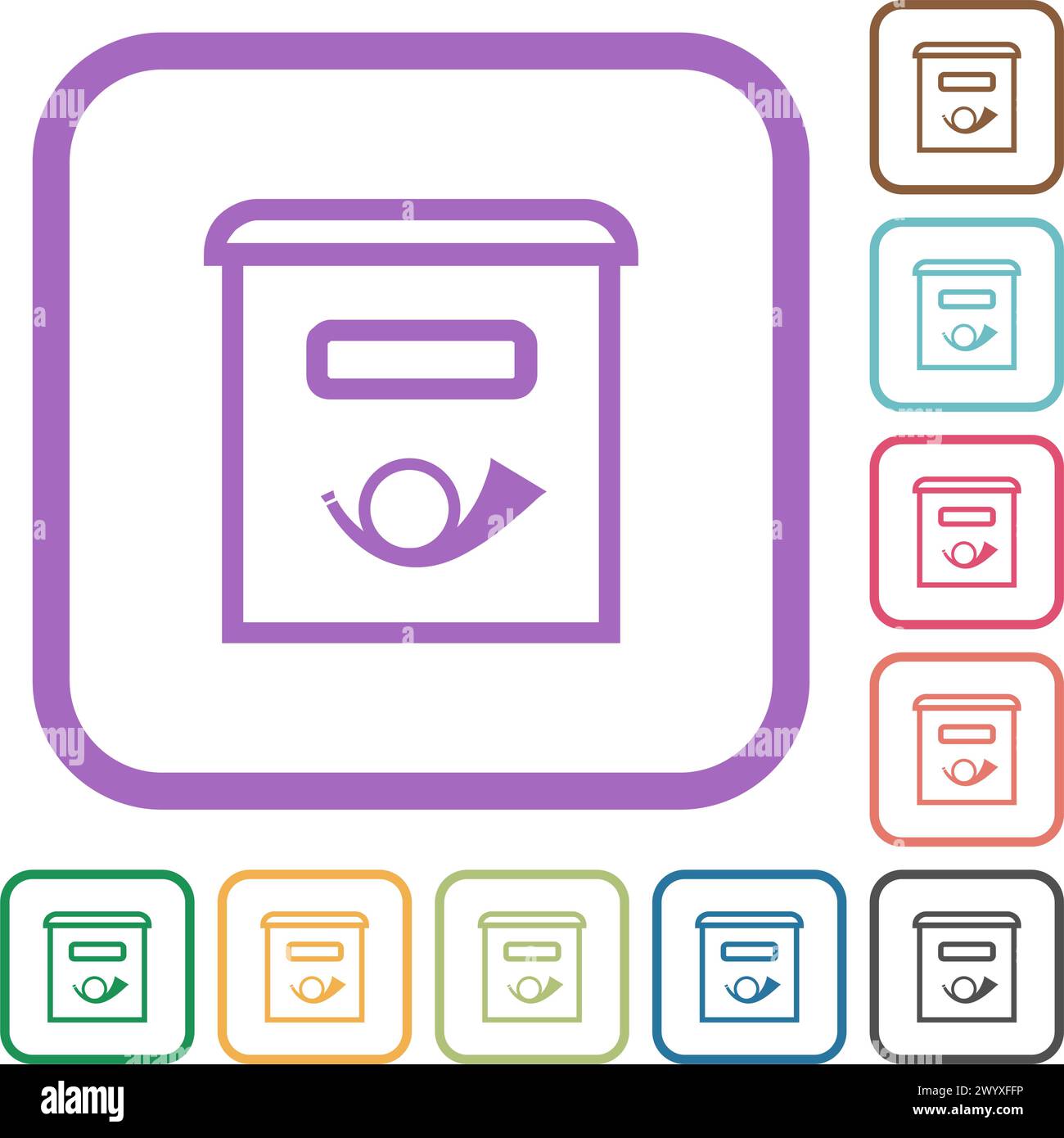 Post office box with horn simple icons in color rounded square frames ...