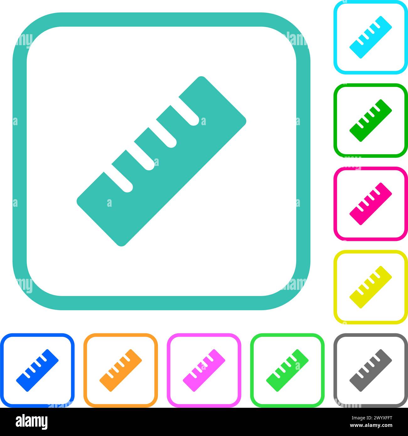 Ruler solid vivid colored flat icons in curved borders on white ...