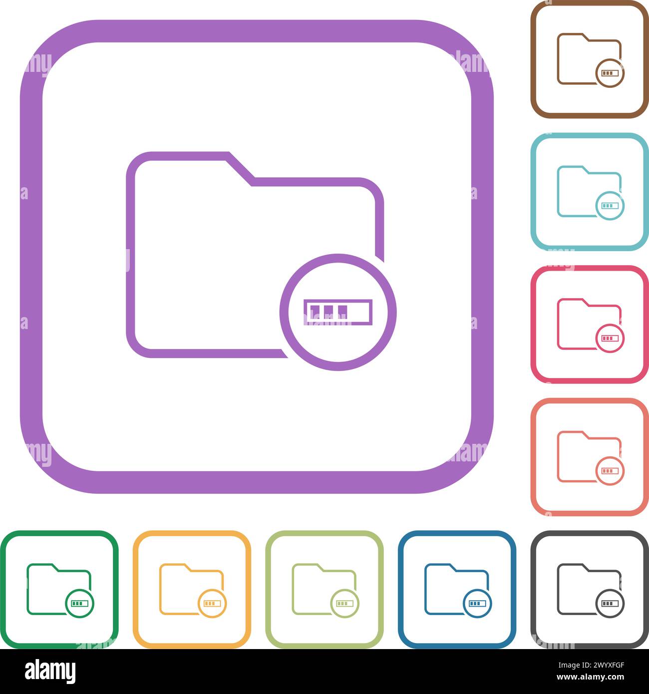Directory processing outline simple icons in color rounded square frames on white background ...