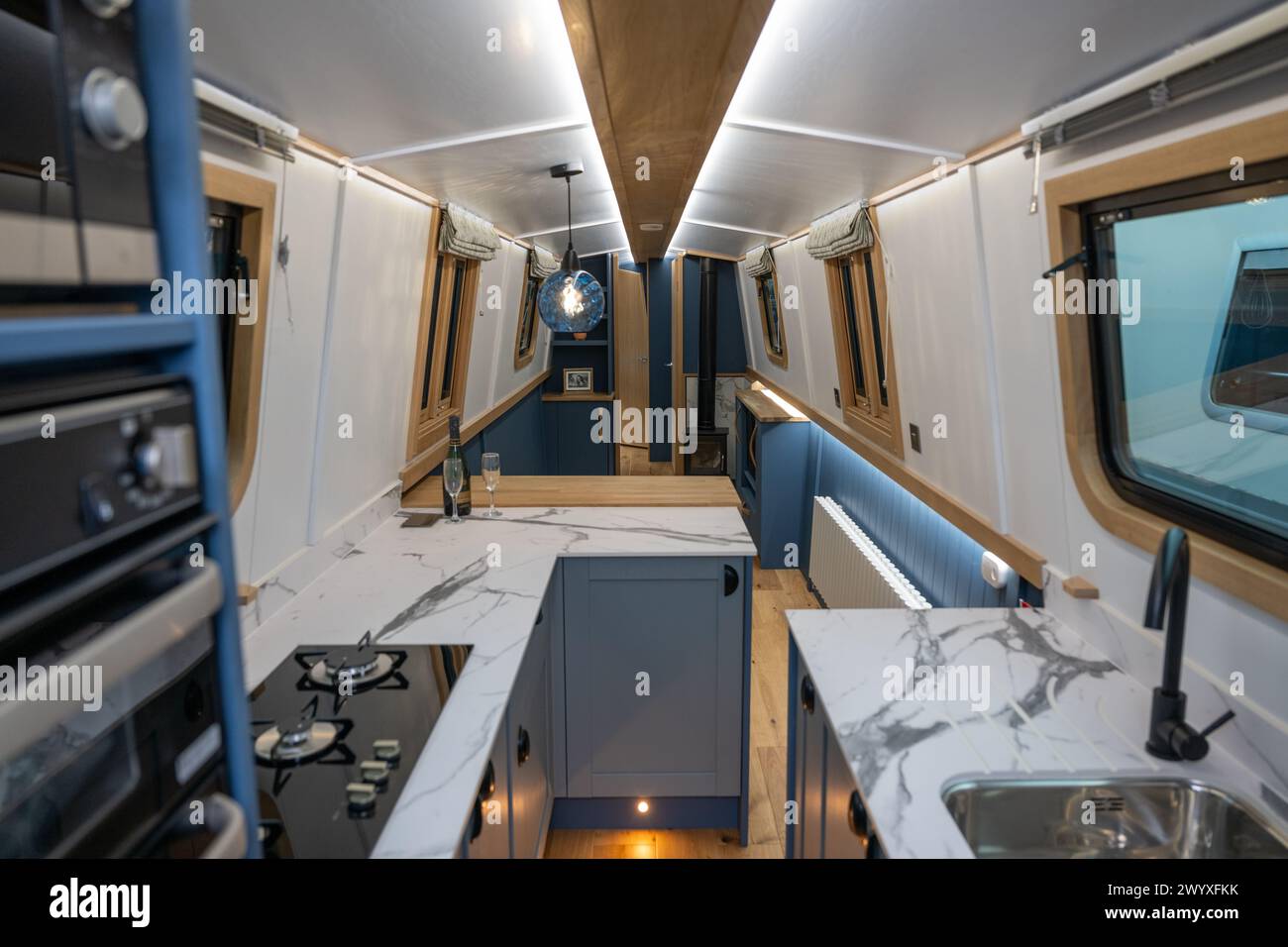 Stylish modern interior of a new narrowboat on the UK waterways Stock ...