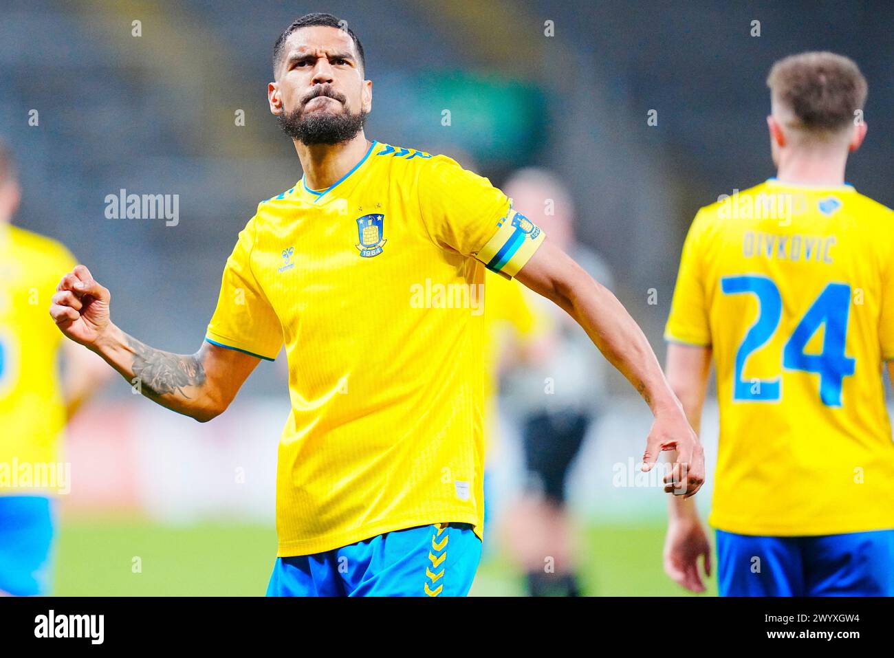 Ohi Omoijuanfo, Broendby celebrates after scoring in the Superliga ...