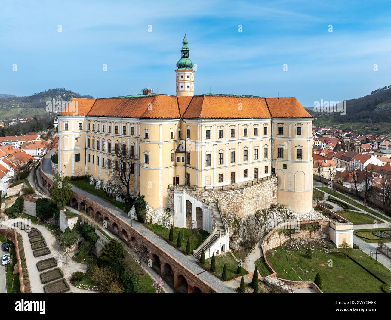 Mikulov castle in South Moravia, Czech Republic. Build on a rock ...