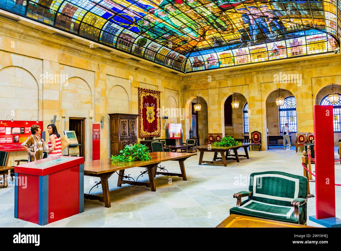 Stained glass hall. Open patio that was covered with a large stained ...