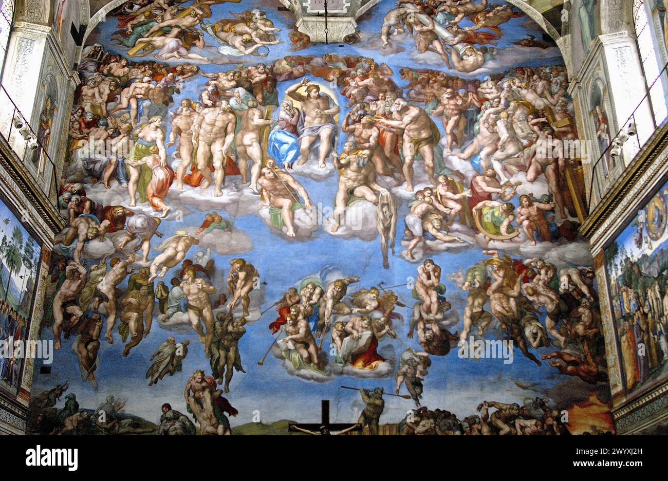 ´Last Judgment´ fresco by Michelangelo on the west wall of the Sistine Chapel, Vatican Palace ...
