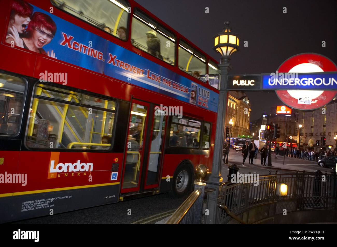 Bus and underground in Piccadilly Circus, London. England, UK Stock ...