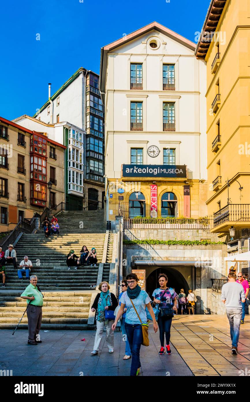 Calzadas de Mallona and Archeological Museum at sunset. Unamuno square ...