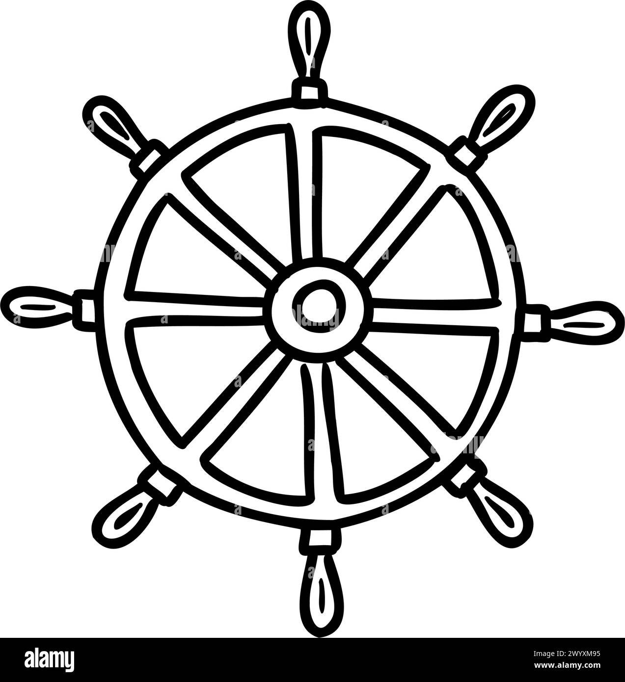 Steering wheel for ships and boats. Hand drawn vector illustration in ...