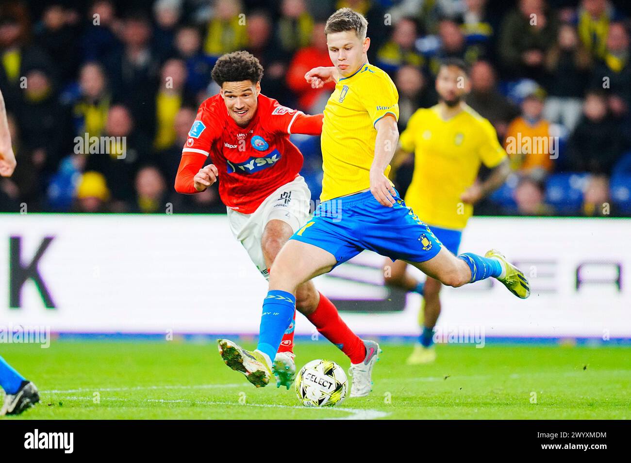 Filip Bundgaard, Broendby and Joel Felix, Silkeborg (L) vies for the ...