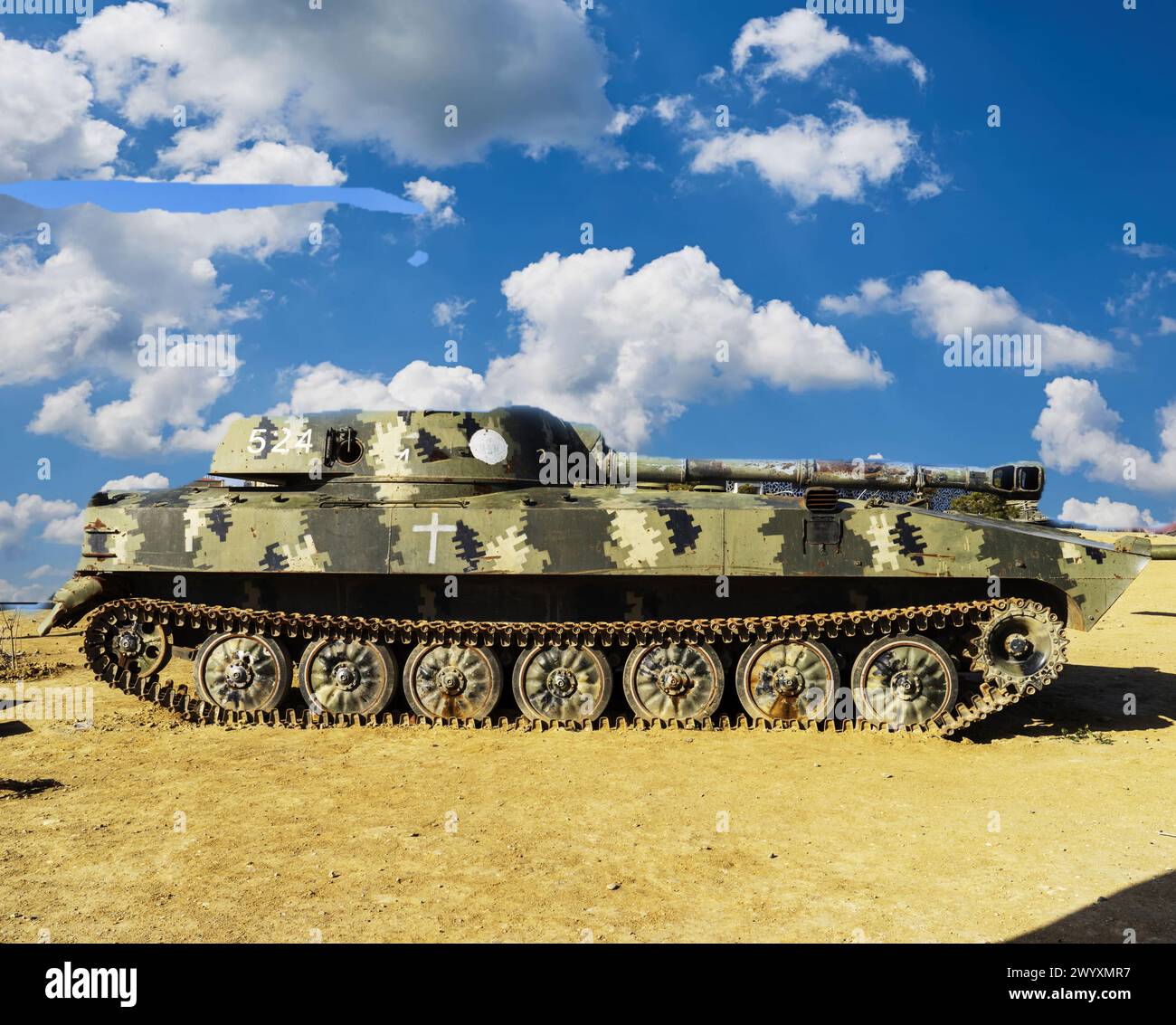 Damaged tanks, armored vehicles and equipment on the battlefield ...