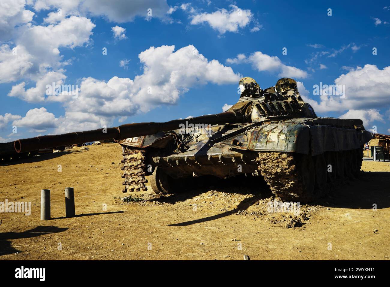 Damaged tanks, armored vehicles and equipment on the battlefield ...